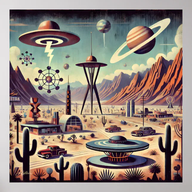 Space Age Alien Desert Invasion Fantasy Art Poster | Zazzle