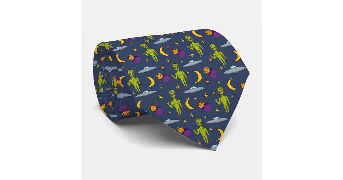 Space Aiens and Flying Saucers Sci-Fi Themed Neck Tie | Zazzle