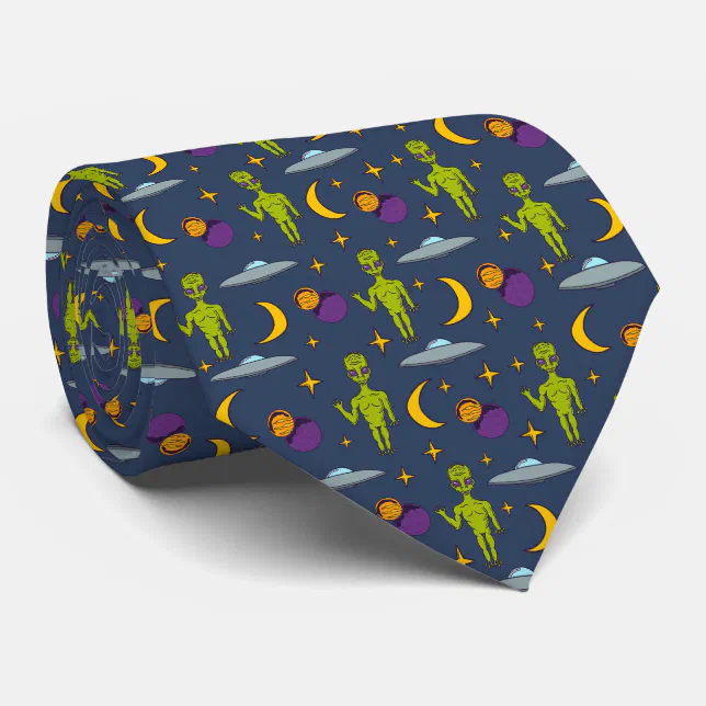 Space Aiens and Flying Saucers Sci-Fi Themed Neck Tie | Zazzle