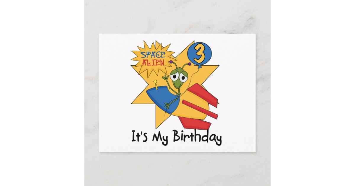 Space Alien 3rd Birthday Tshirts and Gifts Postcard | Zazzle