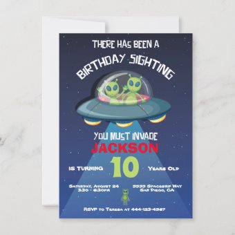 Space Alien Invasion Birthday Party Invitation | Zazzle