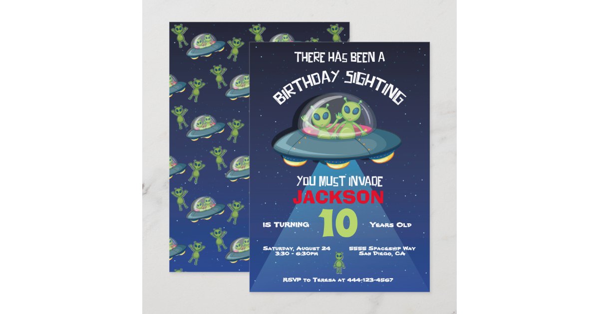 Space Alien Invasion Birthday Party Invitation | Zazzle