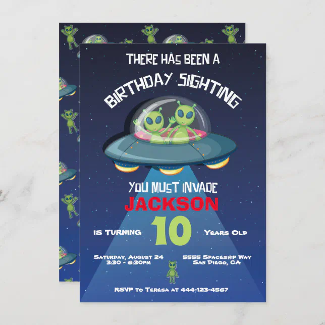 Space Alien Invasion Birthday Party Invitation | Zazzle