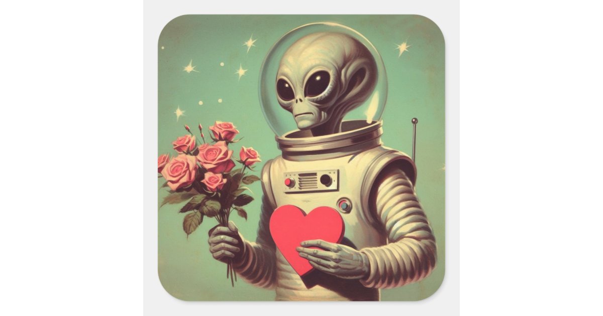 Space Alien Valentine Sci Fi Romantic Valentine's Square Sticker | Zazzle