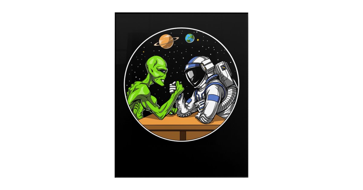 Space Astronaut Alien Arm Wrestling Funny Cosmic Acrylic Print | Zazzle