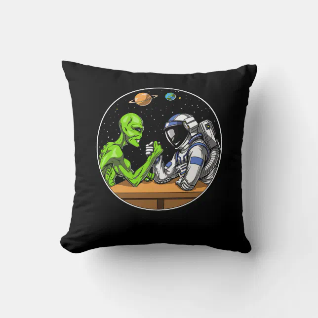 Space Astronaut Alien Arm Wrestling Funny Cosmic Throw Pillow | Zazzle
