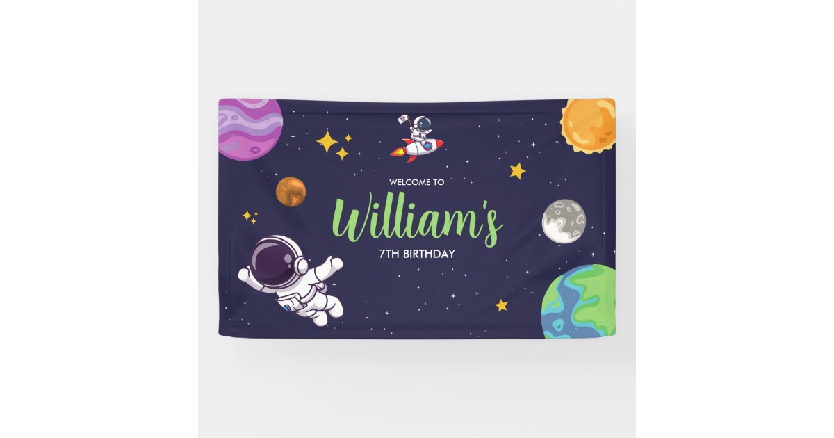 Space Astronaut Any Age Birthday Party Banner | Zazzle