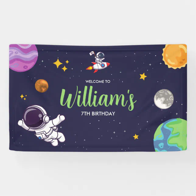 Space Astronaut Any Age Birthday Party Banner | Zazzle