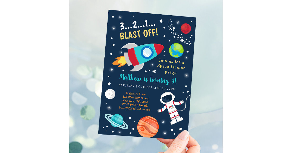 Space Astronaut Blast Off Birthday Invitation | Zazzle
