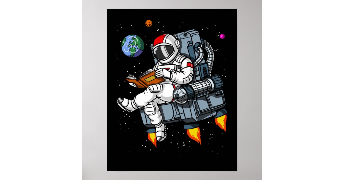 Space Astronaut Book Reading Nerd Cosmic Poster | Zazzle