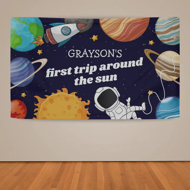 Space Astronaut First Birthday Party Banner | Zazzle