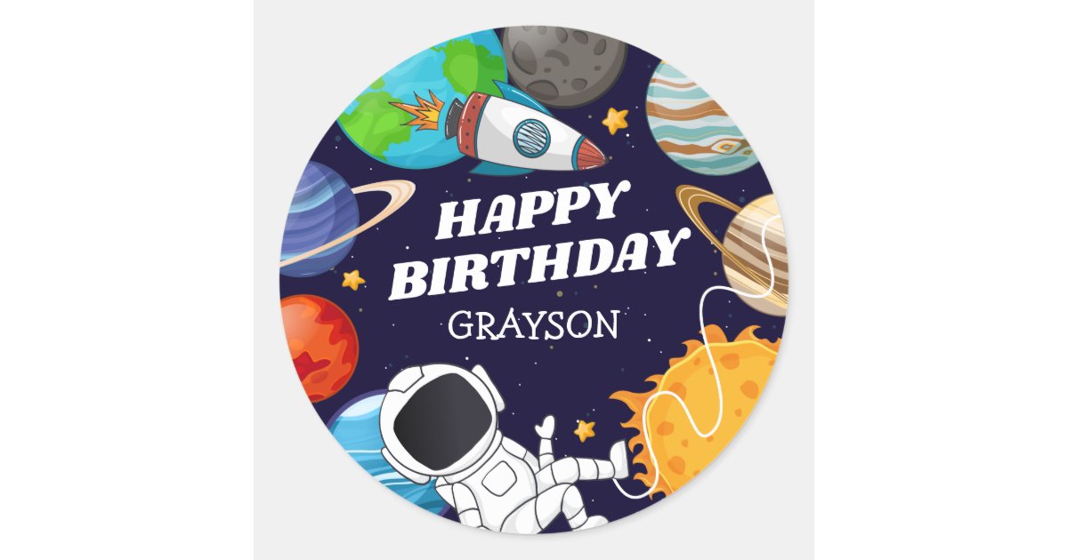 Space Astronaut Happy Birthday Classic Round Sticker | Zazzle