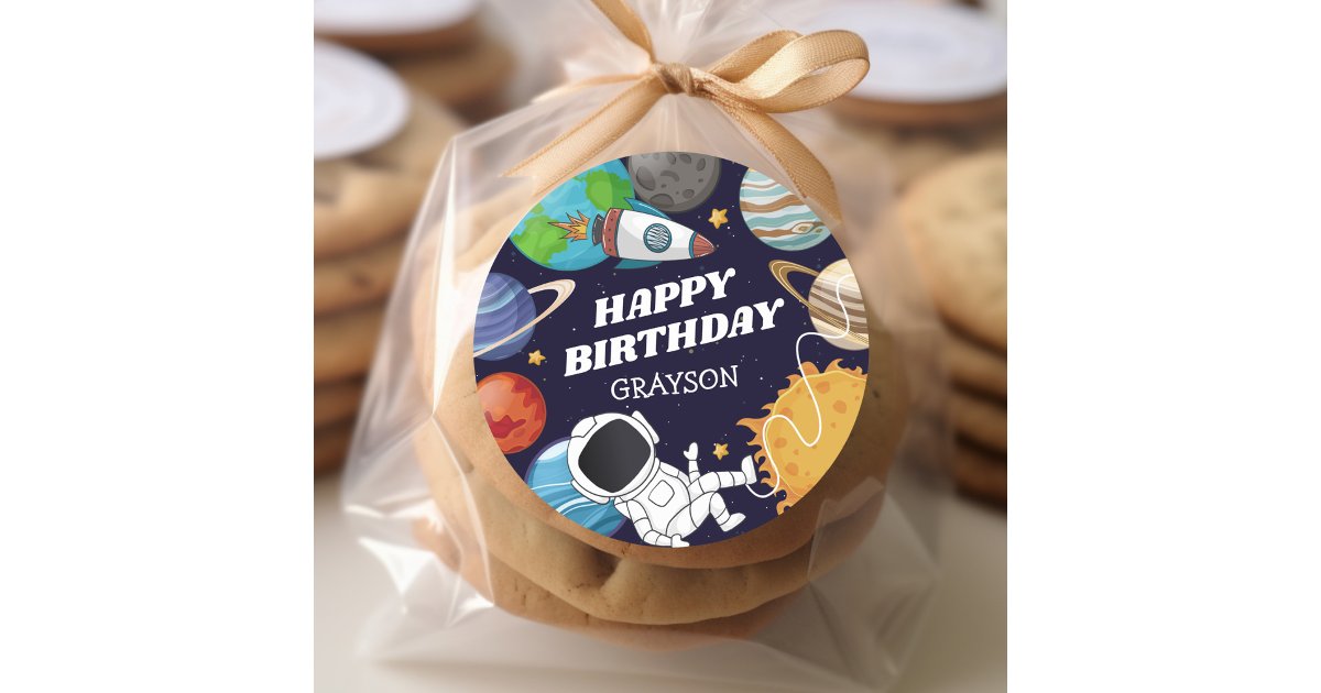 Space Astronaut Happy Birthday Classic Round Sticker | Zazzle