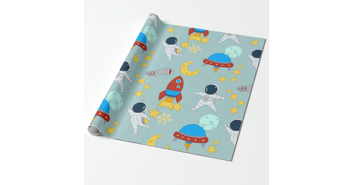 Space Astronaut Planet Wrapping Paper | Zazzle