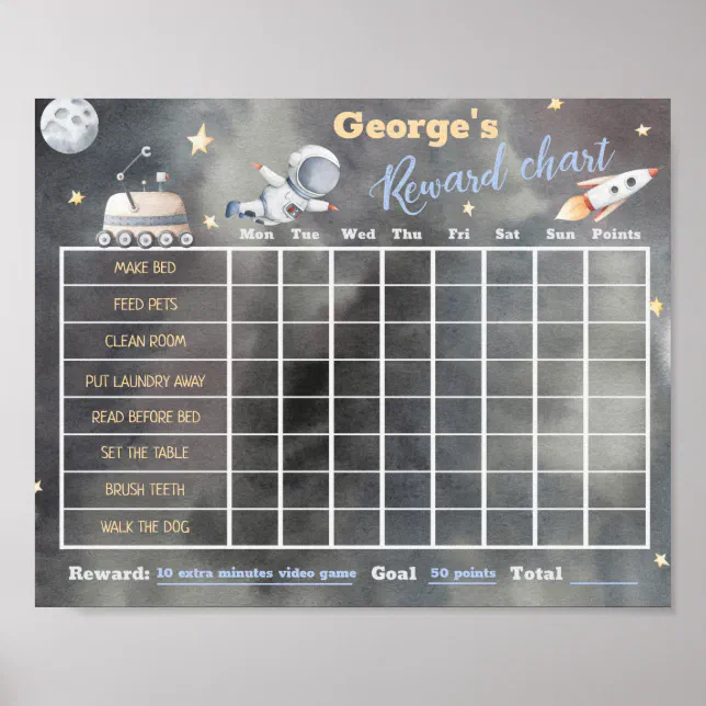 Space Astronaut Reward Chore Chart Poster | Zazzle