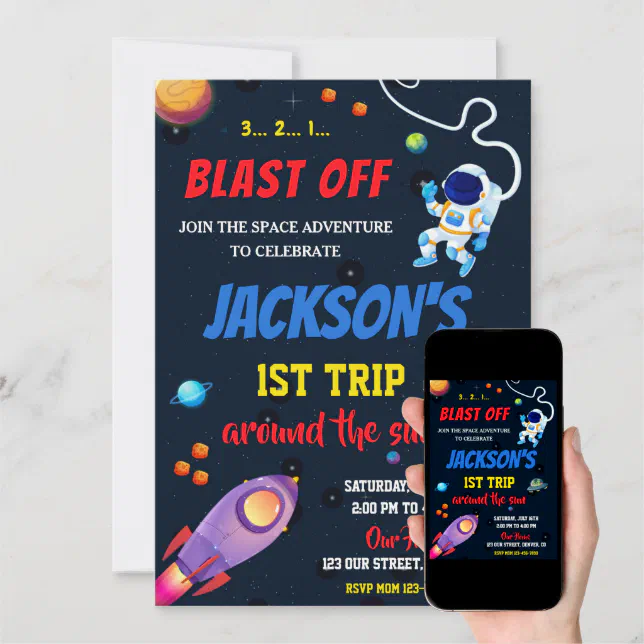 Space birthday invitation Blast off invitation boy | Zazzle