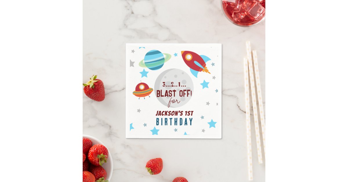 Space Blast Off 1st Birthday Napkins | Zazzle