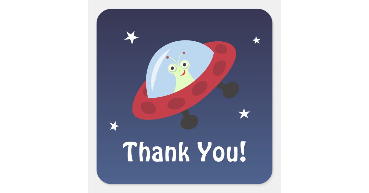Space cartoon thank you stickers with cute alien | Zazzle