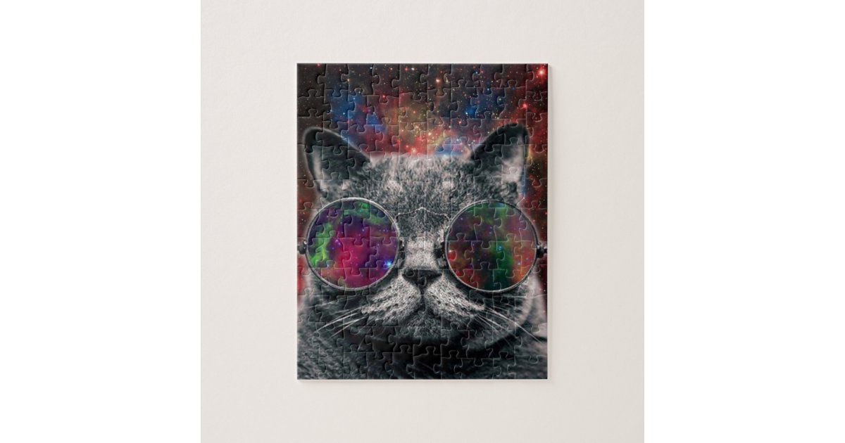 Space Cat Wearing Goggles in Front of the Galaxy Jigsaw Puzzle | Zazzle