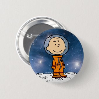 SPACE | Charlie Brown Astronaut Button | Zazzle