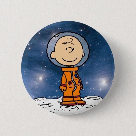 SPACE | Charlie Brown Astronaut Button | Zazzle