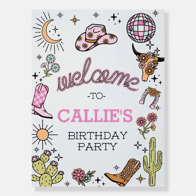 Space Cowgirl Birthday Welcome Sign, Editable Rode Foam Board | Zazzle