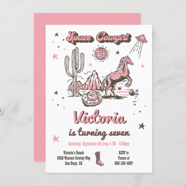 Space Cowgirl Western Birthday Party Invitation | Zazzle