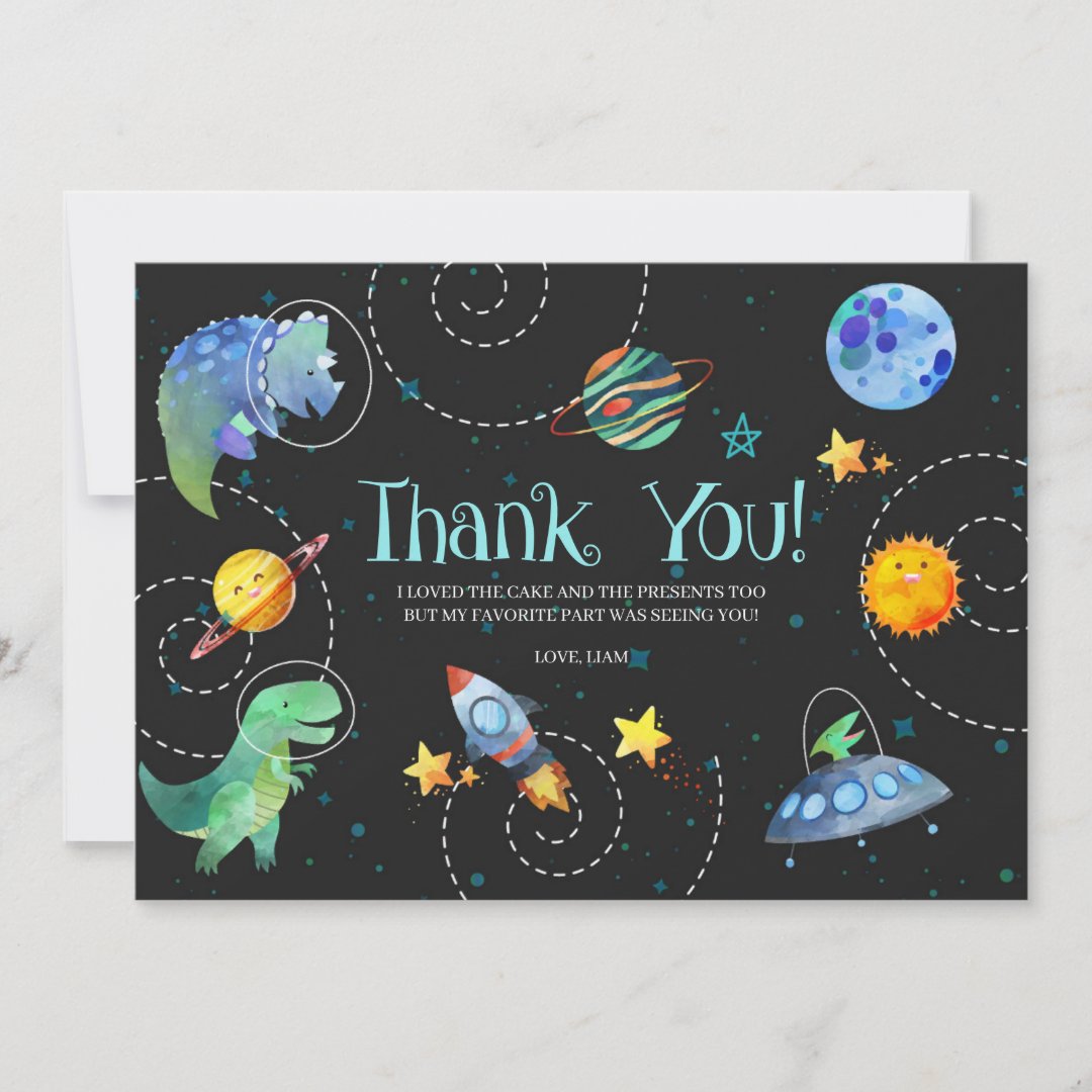 Space Dinosaur Galaxy Thank You Card | Zazzle