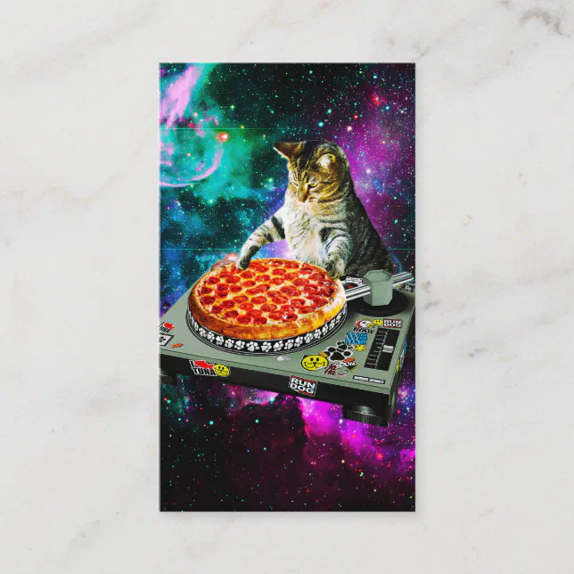 Space dj cat pizza business card | Zazzle