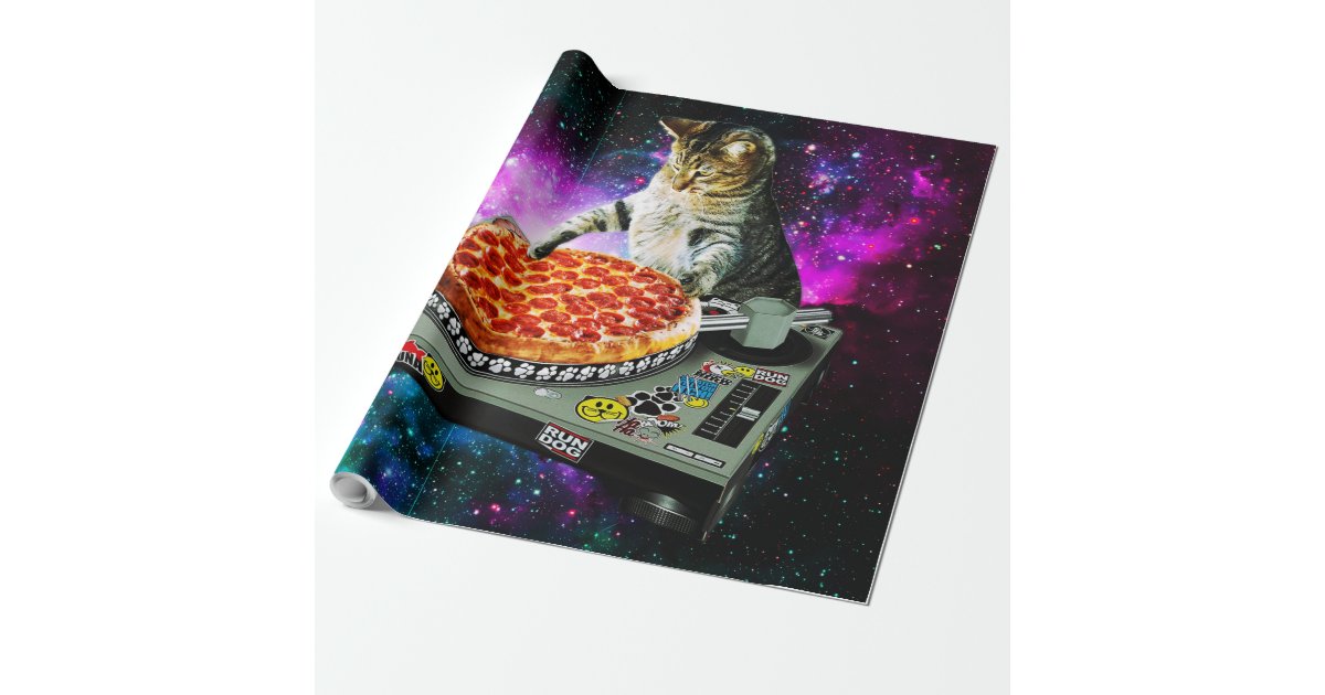 Space dj cat pizza wrapping paper | Zazzle