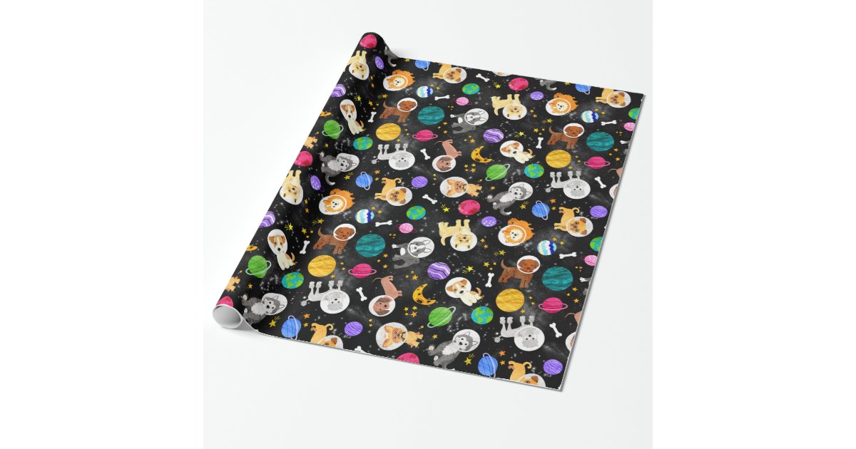 Space Dogs Watercolor Astronaut Puppies Wrapping Paper | Zazzle