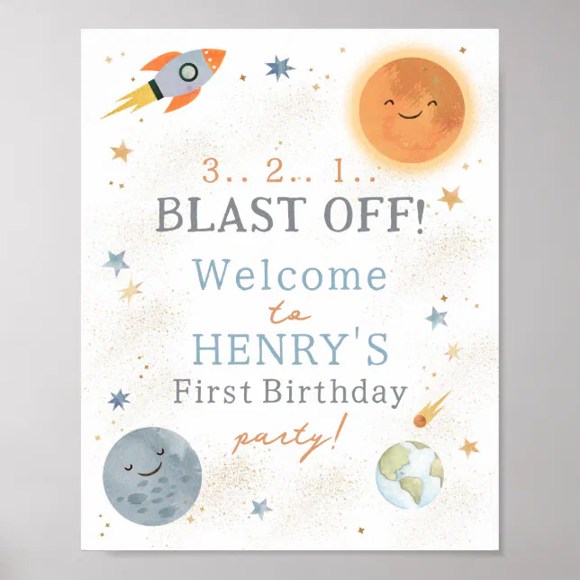Space first birthday welcome sign | Zazzle