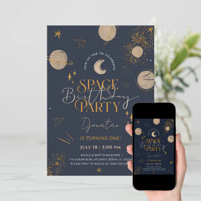 Space Galaxy Planets Birthday Invitation | Zazzle