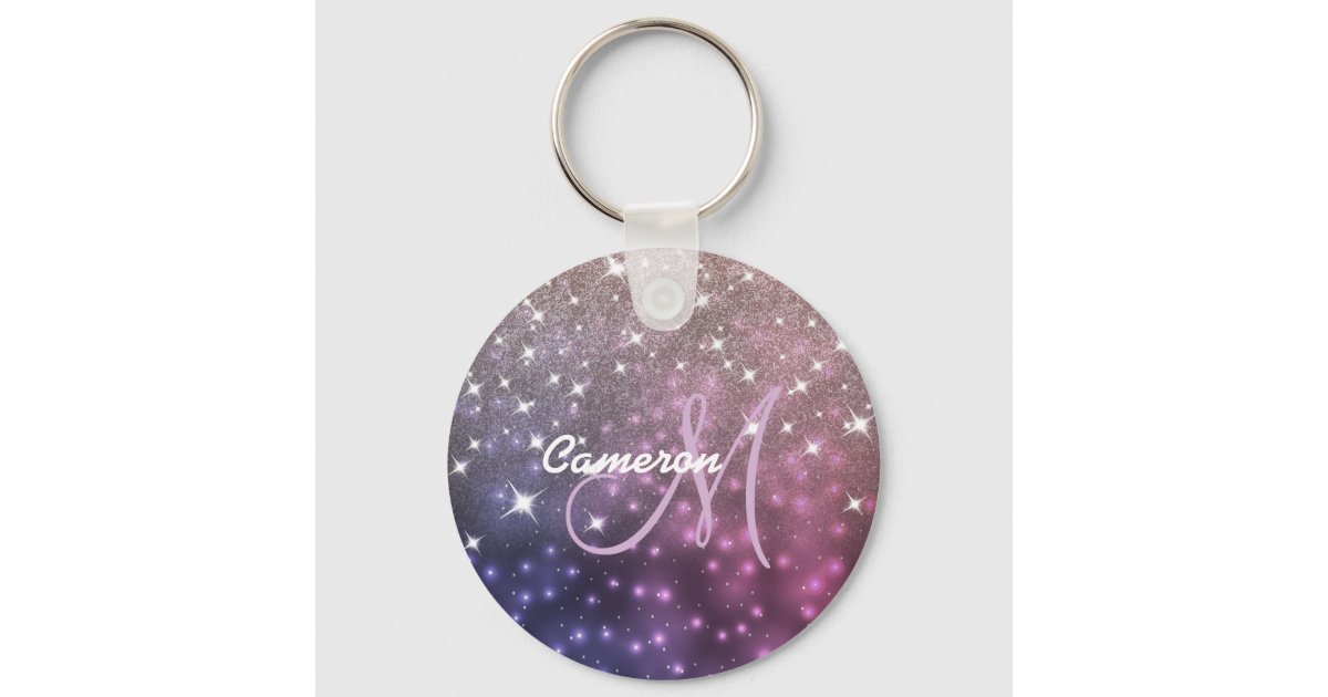 Space Galaxy Rose Gold Glitter Sparkly Monogram Keychain | Zazzle