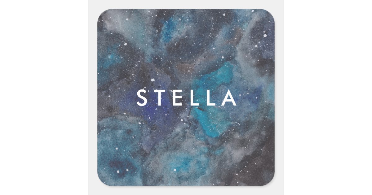Space Galaxy Themed Starry Personalized Name Square Sticker | Zazzle