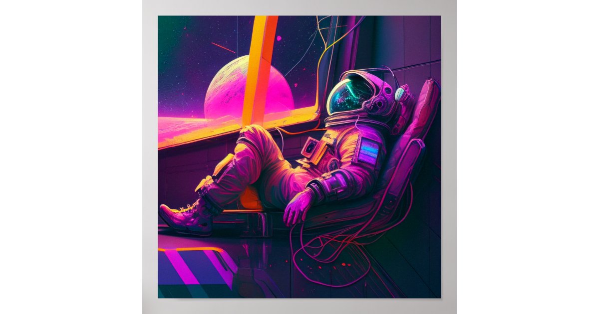 "Space Lounge" - Futuristic Neon Art Poster | Zazzle