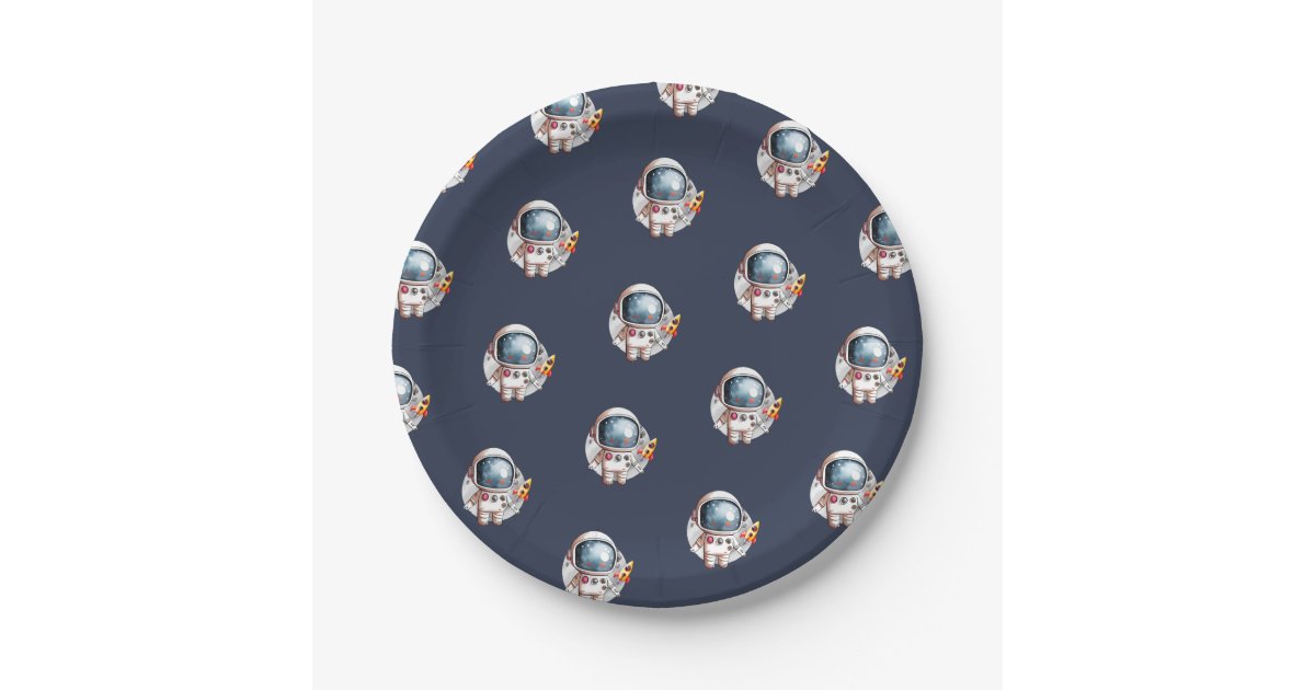 Space Man Rocket ship Moon Paper Plates | Zazzle