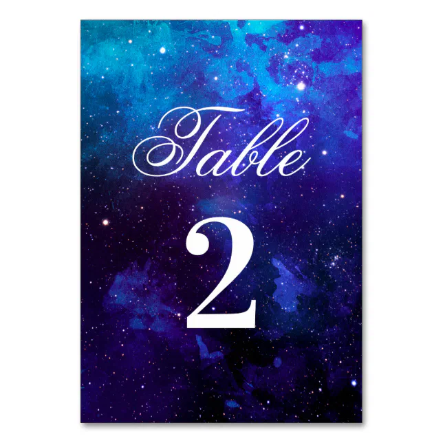 Space navy wedding. Night stars. Purple universe Table Number | Zazzle
