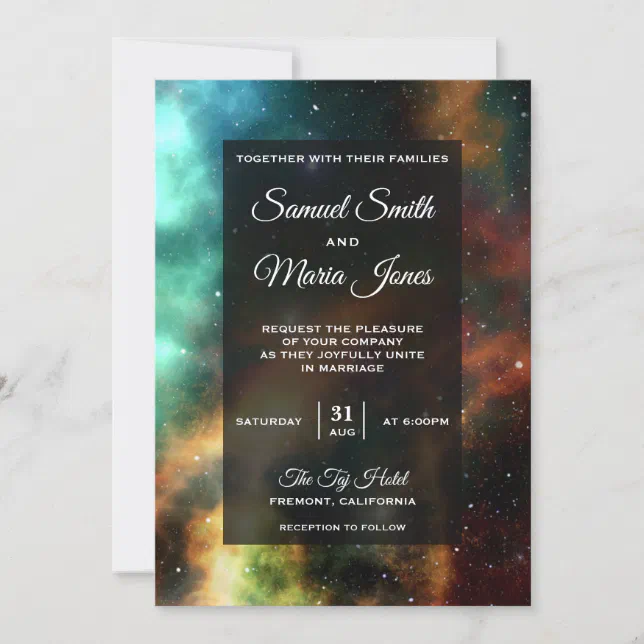 Space Nebula Colorful Galaxy Wedding Invitation | Zazzle