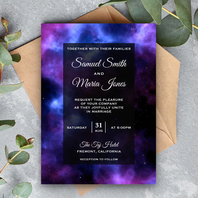 Space Nebula Purple Galaxy Wedding Invitation | Zazzle