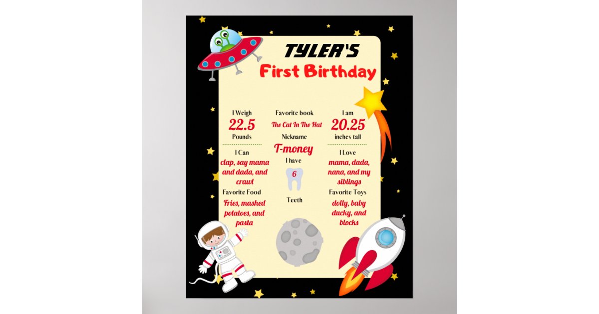 Space Party 1st Birthday Milestone Poster | Zazzle