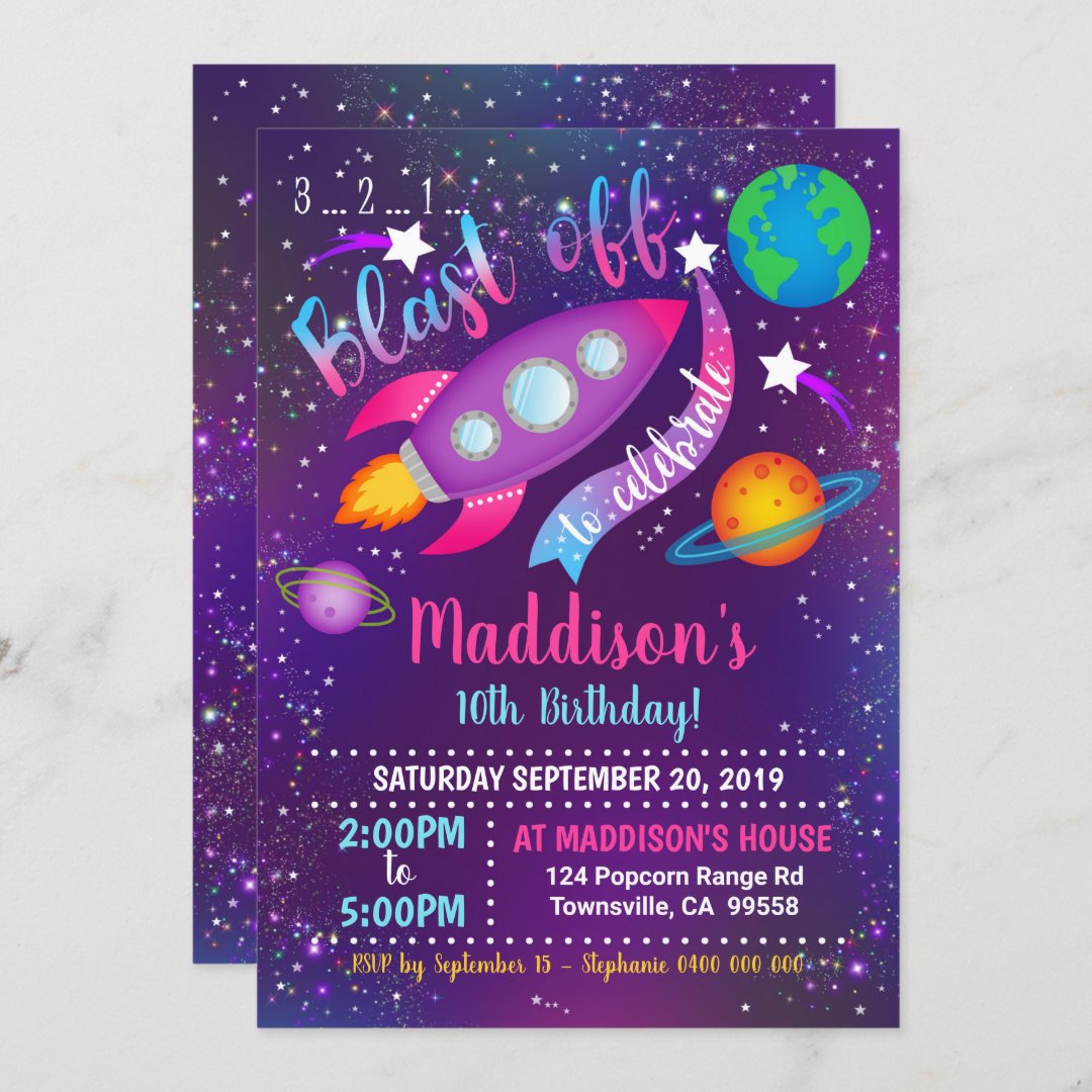 Space Party Invitation Girl | Zazzle