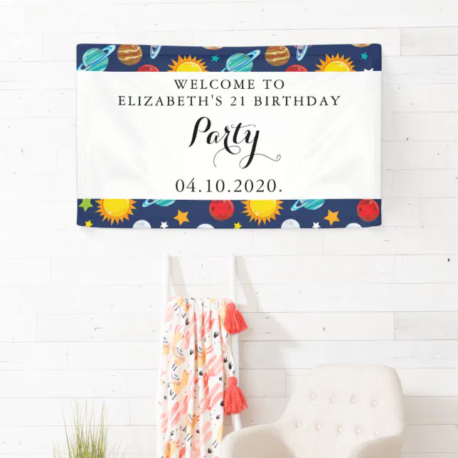 Space Pattern, Planets, Stars, Cosmos, Birthday Banner | Zazzle