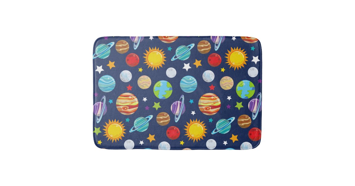 Space Pattern, Planets, Stars, Cosmos, Galaxy Bath Mat | Zazzle