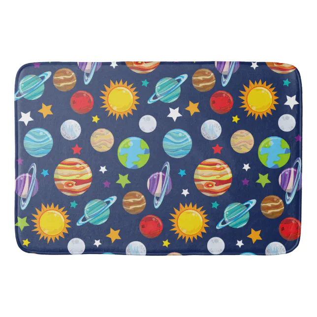 Space Pattern, Planets, Stars, Cosmos, Galaxy Bath Mat | Zazzle