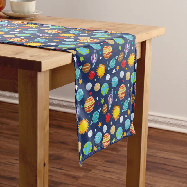 Space Pattern, Planets, Stars, Cosmos, Galaxy Medium Table Runner | Zazzle