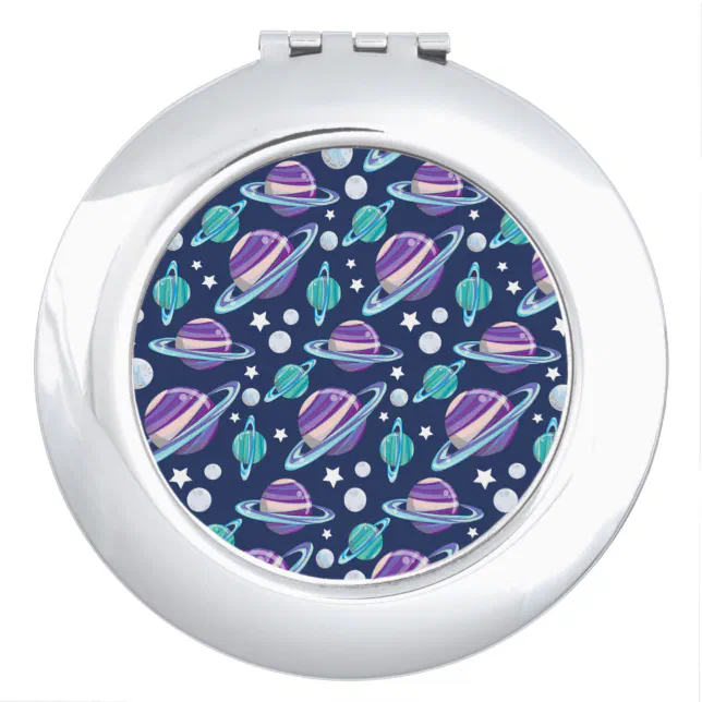 Space Pattern, Planets, Stars, Galaxy, Cosmos Compact Mirror | Zazzle