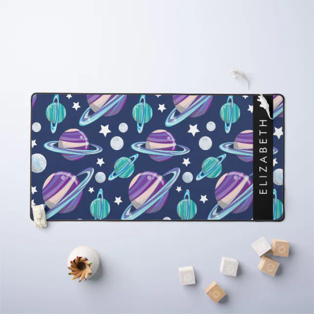 Space Pattern, Planets, Stars, Galaxy, Your Name Desk Mat | Zazzle