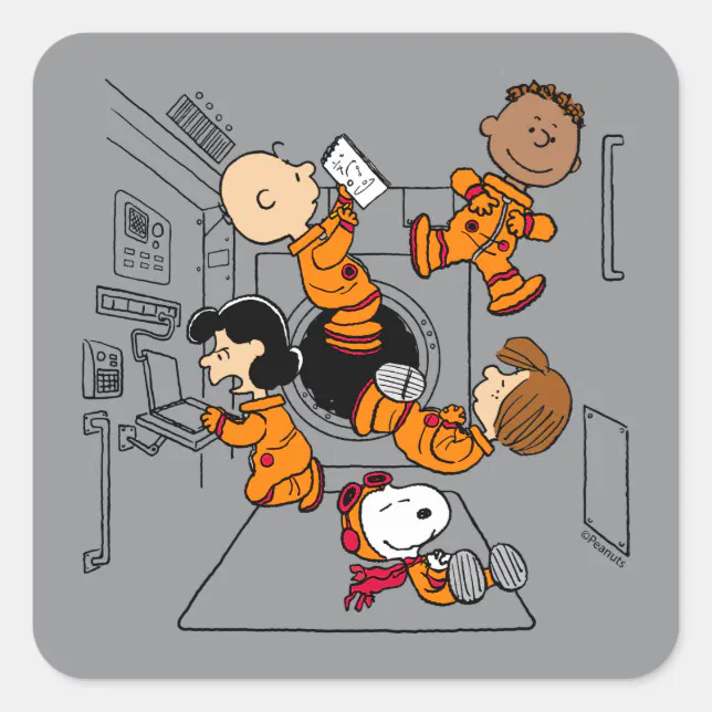 SPACE | Peanuts Gang in Space Square Sticker | Zazzle