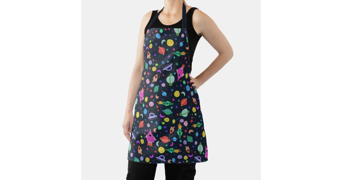 Space Planets Rockets Spaceships Moons Colorful Apron | Zazzle